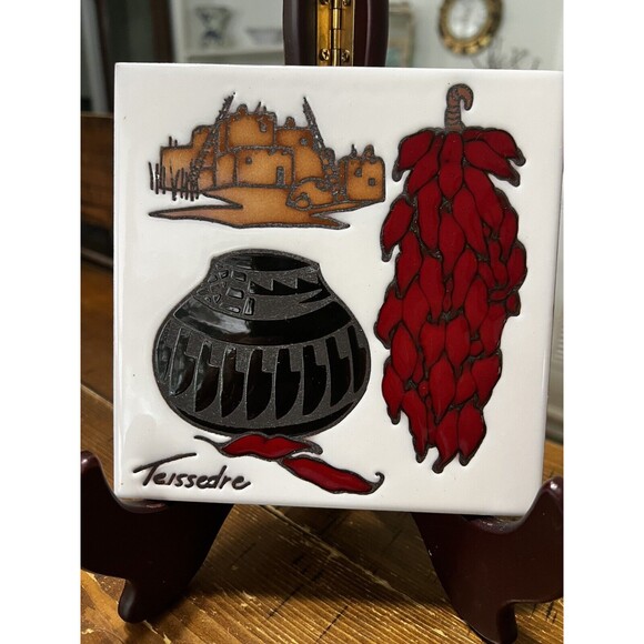 teissedre | Art | Vintage Cleo Teissedre Hand Painted Tile Southwest ...